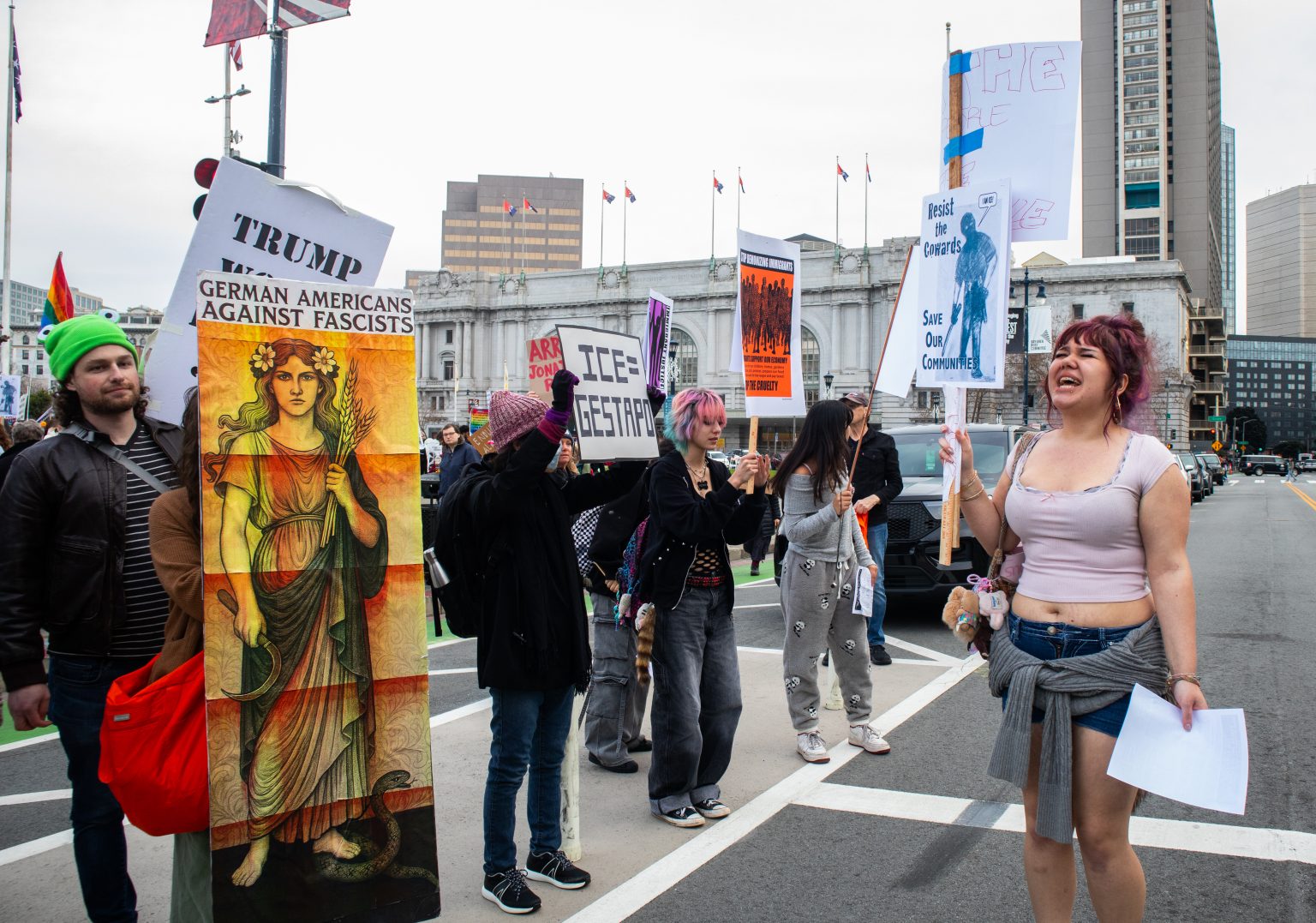 Hundreds protest in SF on anniversary of Trump inauguration