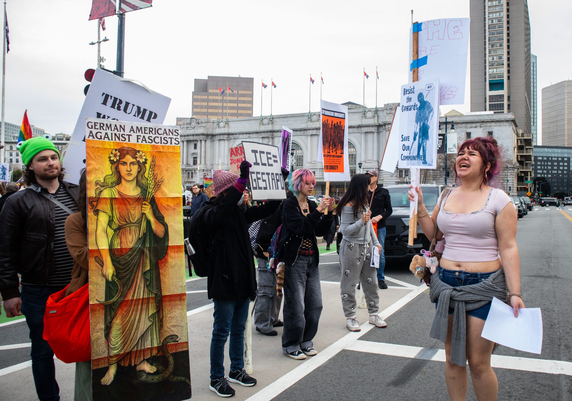 Hundreds protest in SF on anniversary of Trump inauguration